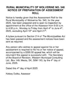 2025 ASSESSMENT ROLL NOTICE – RM Wolverine No. 340